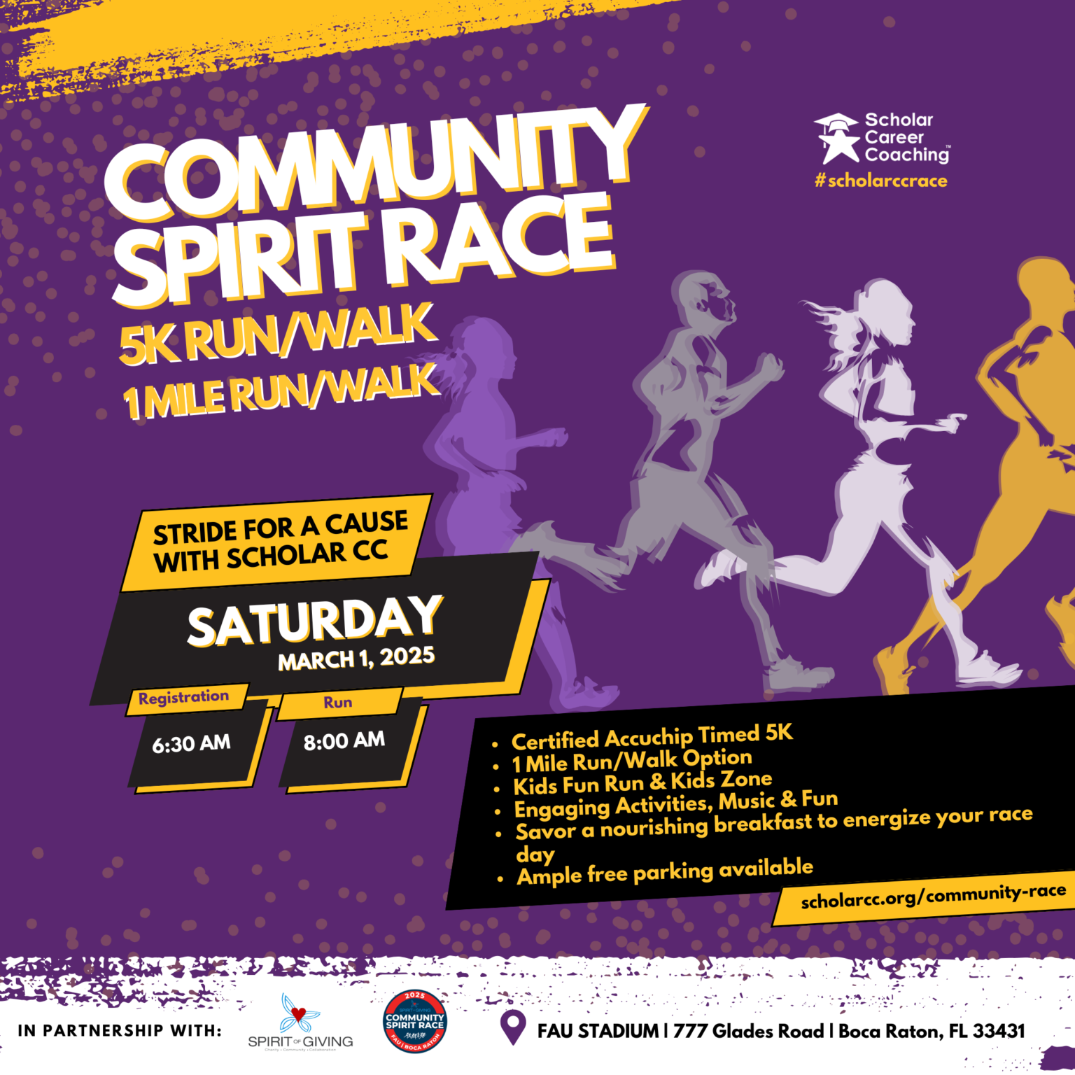 Community Spirit Race (5K Run + Walk: March 2nd) - Scholar Career Coaching